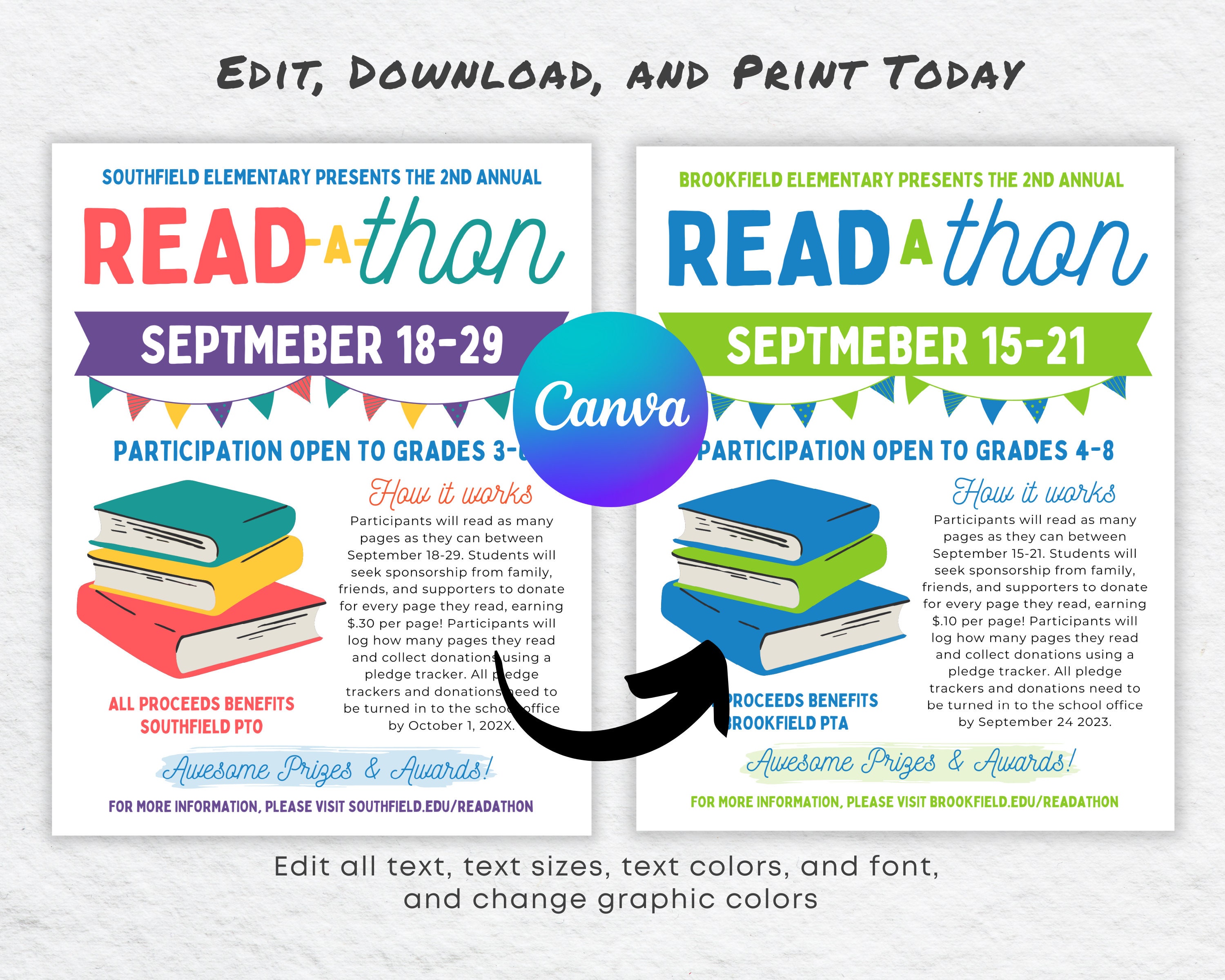 Read-a-thon Flyer Editable Template for School Reading Fundraiser ...