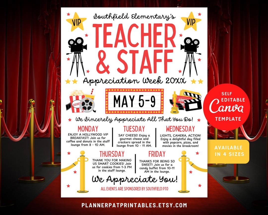 Editable VIP Hollywood Theme Teacher & Staff Appreciation Hollywood ...