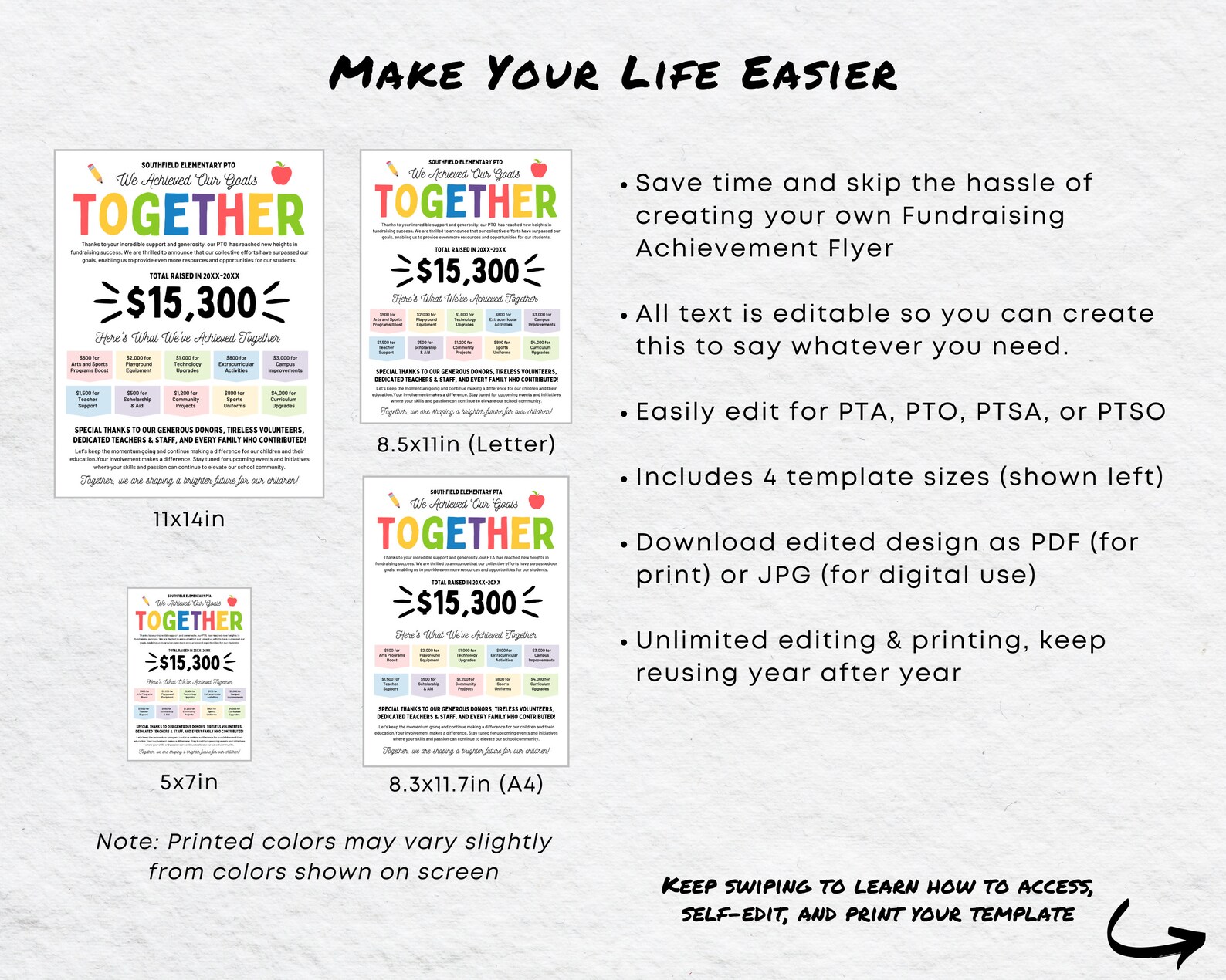 PTO PTA Fundraiser Tracker Flyer, School Canva Template (digital ...