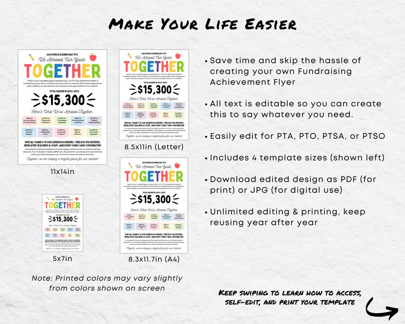 Editable PTA PTO Fundraising Flyer Template: Fundraiser Summary (canva ...