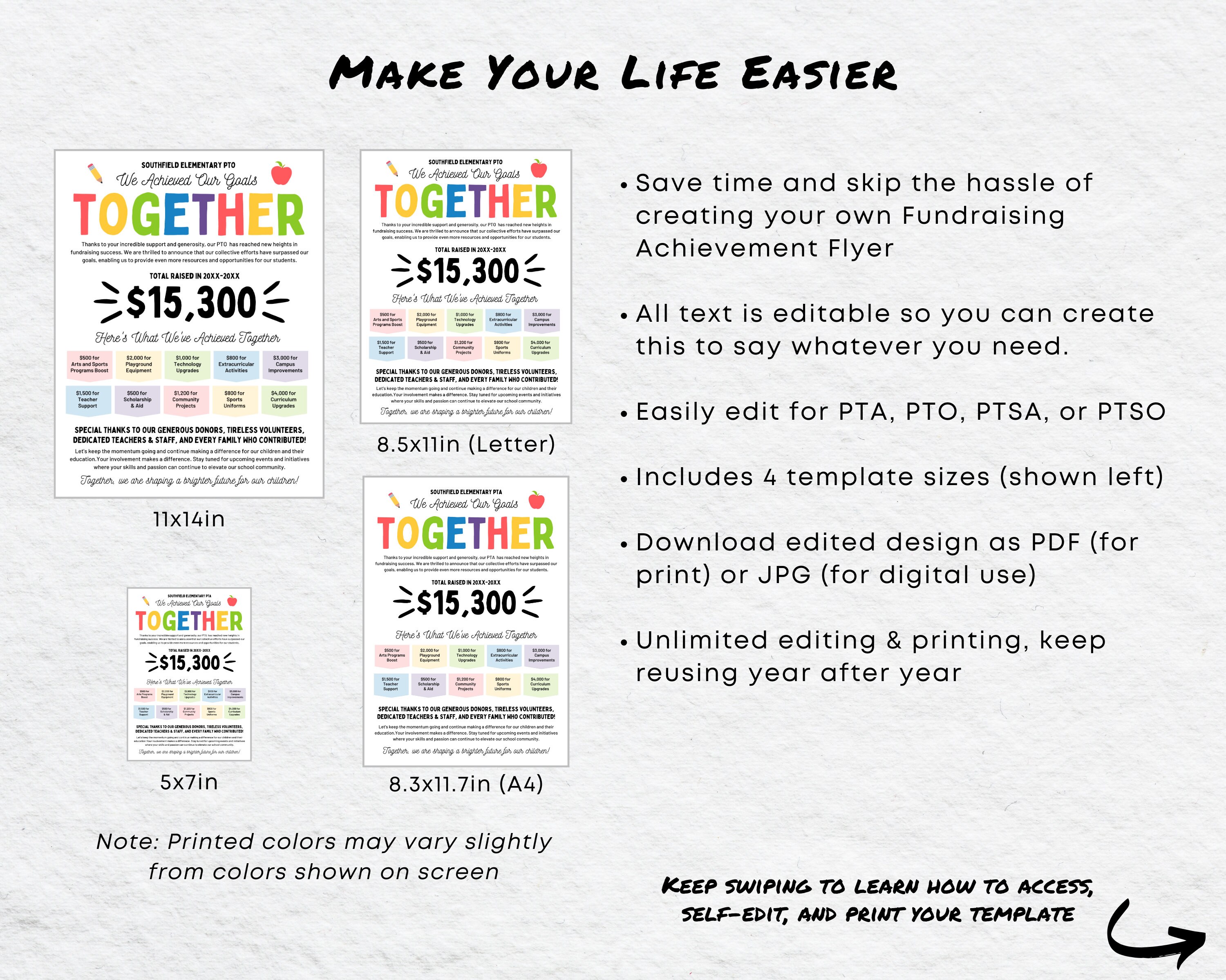 PTO PTA Fundraiser Tracker Flyer, School Canva Template (digital ...