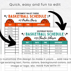 Editable Basketball Schedule Template, Practice Calendar, Canva - Etsy
