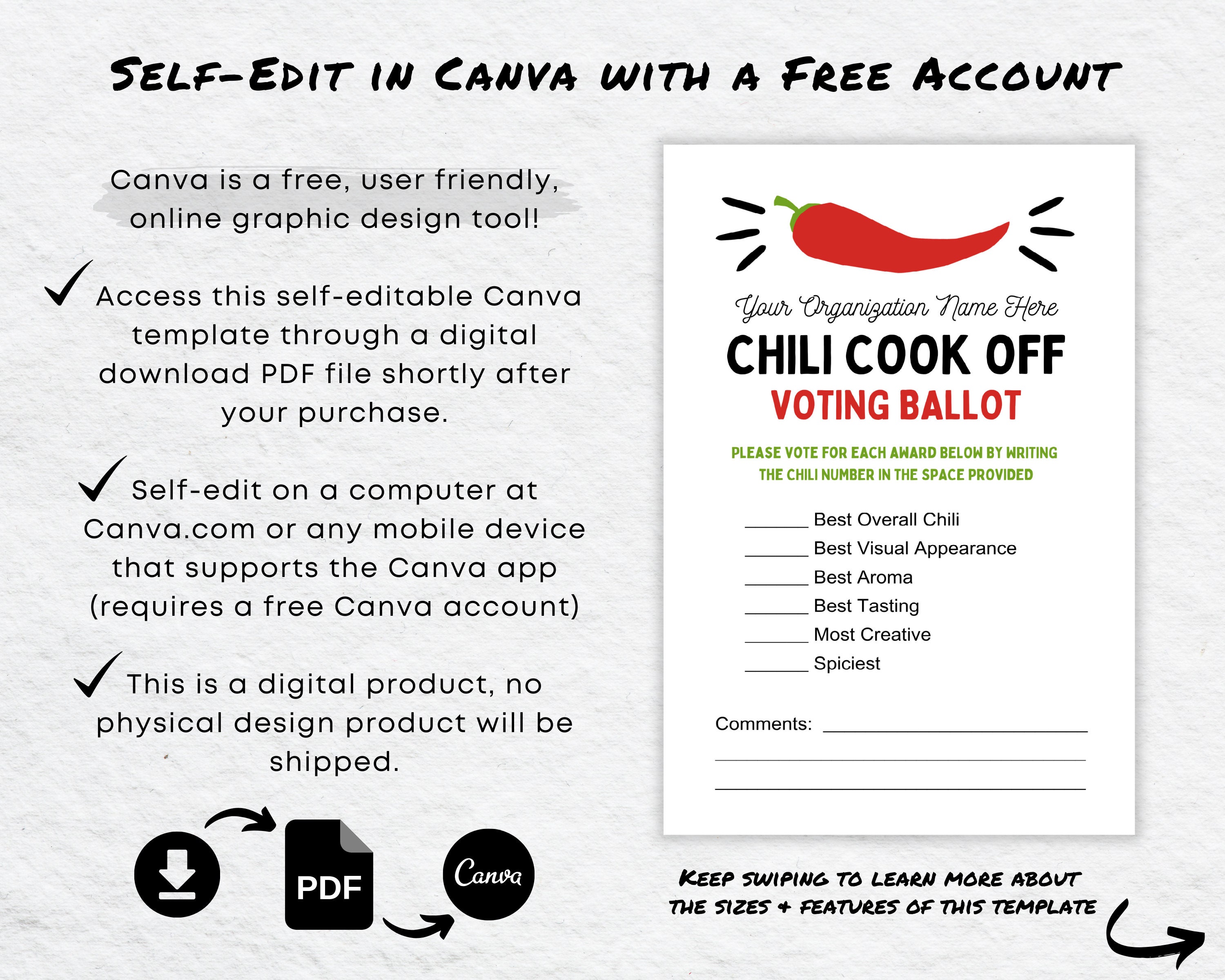 Editable Chili Ballot Template, Cook off Judging Sheet (canva, Digital ...