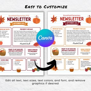 Editable PTA PTO September Newsletter Template Printable, Edit in Canva ...
