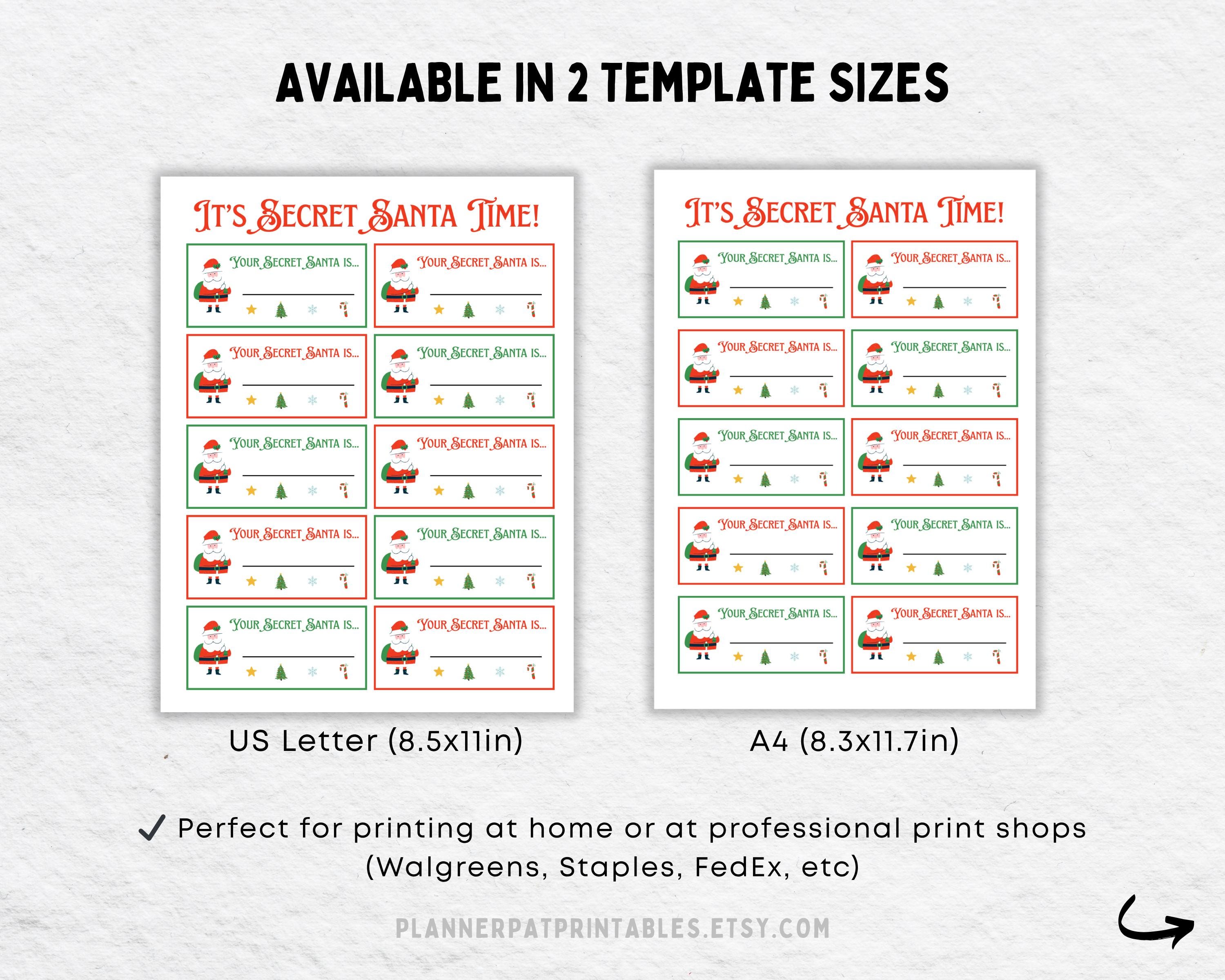 Secret Santa Name Draw Cards Template | Christmas Gift Exchange PDF ...