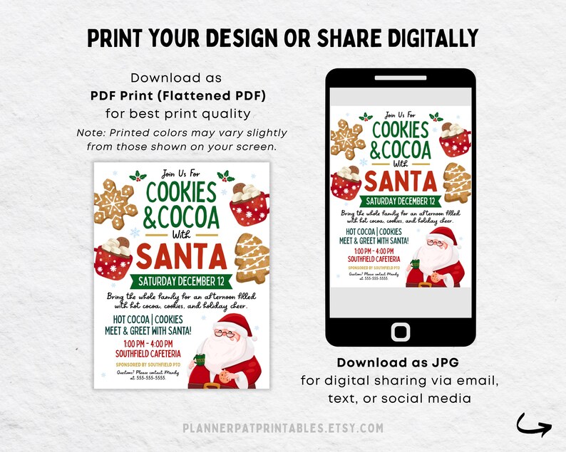 Cookies and Cocoa With Santa Flyer: Editable Christmas Party Invitation ...