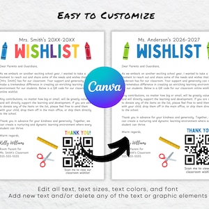 Editable Teacher Wishlist Printable, Classroom Supplies Donation Letter ...