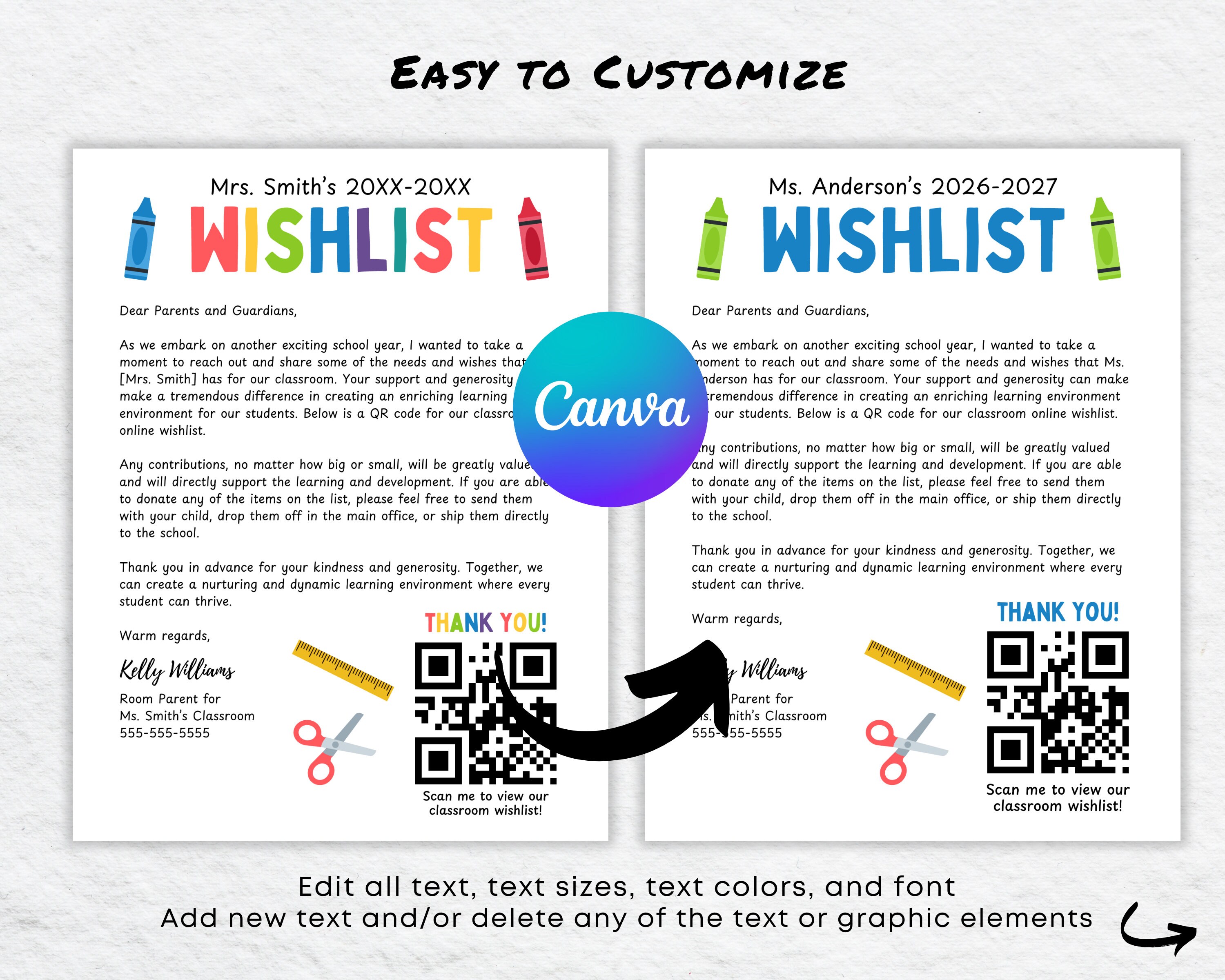 Editable Teacher Wishlist Printable, Classroom Supplies Donation Letter ...