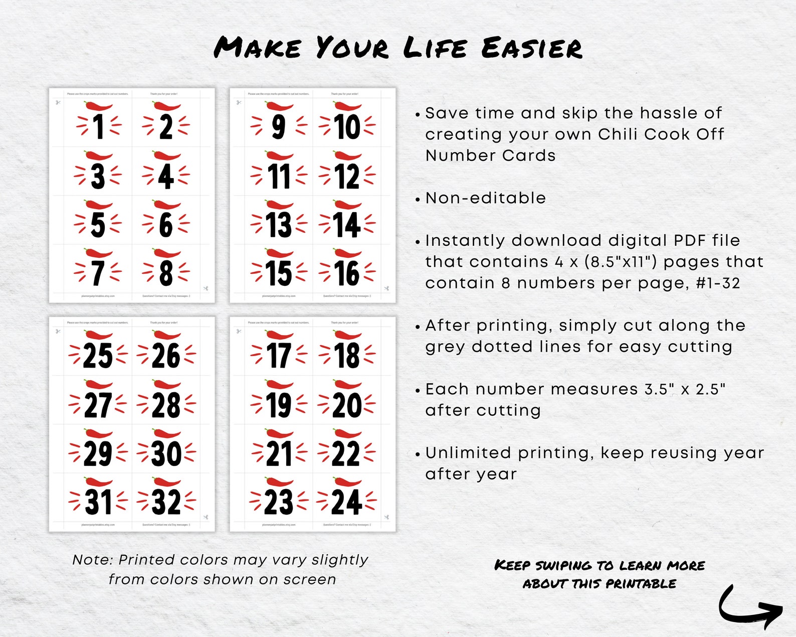 Printable Chili Numbers Cards, Non-editable Cook-off PDF (digital ...