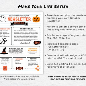 Editable October PTO PTA Newsletter Template Edit in Canva - Etsy