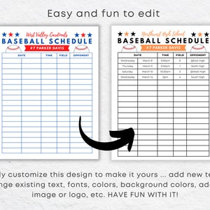 Editable Baseball Game Schedule Template: Canva Printable (digital ...