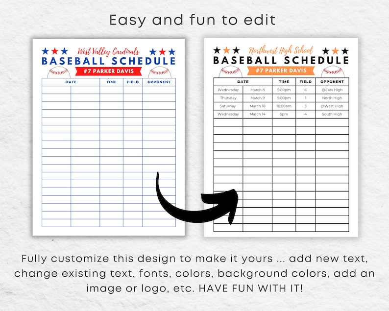 Editable Baseball Game Schedule Template: Canva Printable (digital ...