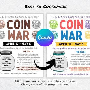 Editable Coin War Flyer Template, Penny Drive School Fundraiser, Canva ...