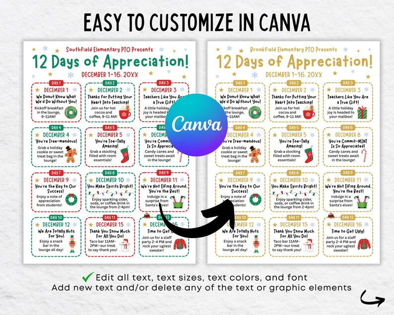 12 Days of Christmas Teacher Appreciation Flyer: Editable Printable ...