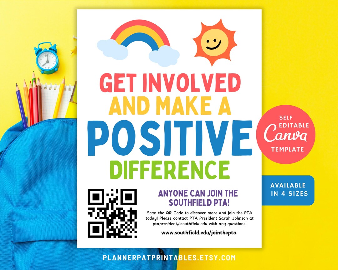 Editable PTA Flyer Template Positive Difference School Recruitment ...