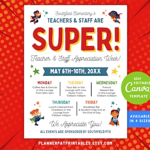 Editable Superhero Theme Teacher & Staff Appreciation Week Flyer ...
