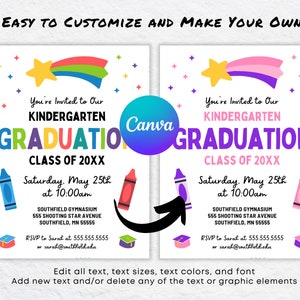 Editable Kindergarten Graduation Invitation, Preschool Graduation ...