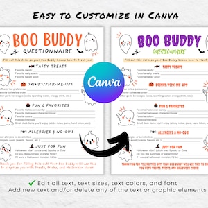 Halloween Boo Buddy Questionnaire PDF | Editable Gift Exchange Survey ...