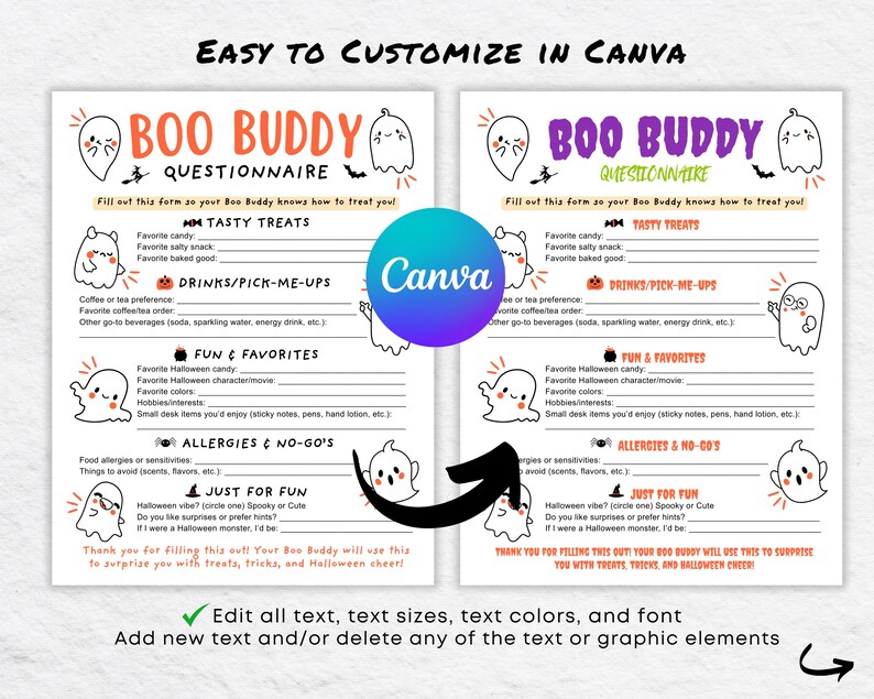 Halloween Boo Buddy Questionnaire PDF | Editable Gift Exchange Survey ...