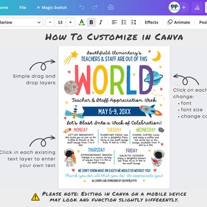 Editable Space Theme Teacher & Staff Appreciation Outer Space Itinerary ...