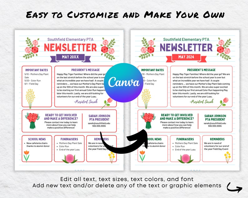 Editable May Newsletter Canva Template, School PTO PTA May News ...