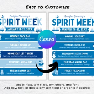 Editable Winter Spirit Week Flyer Canva Template, School Spirit ...
