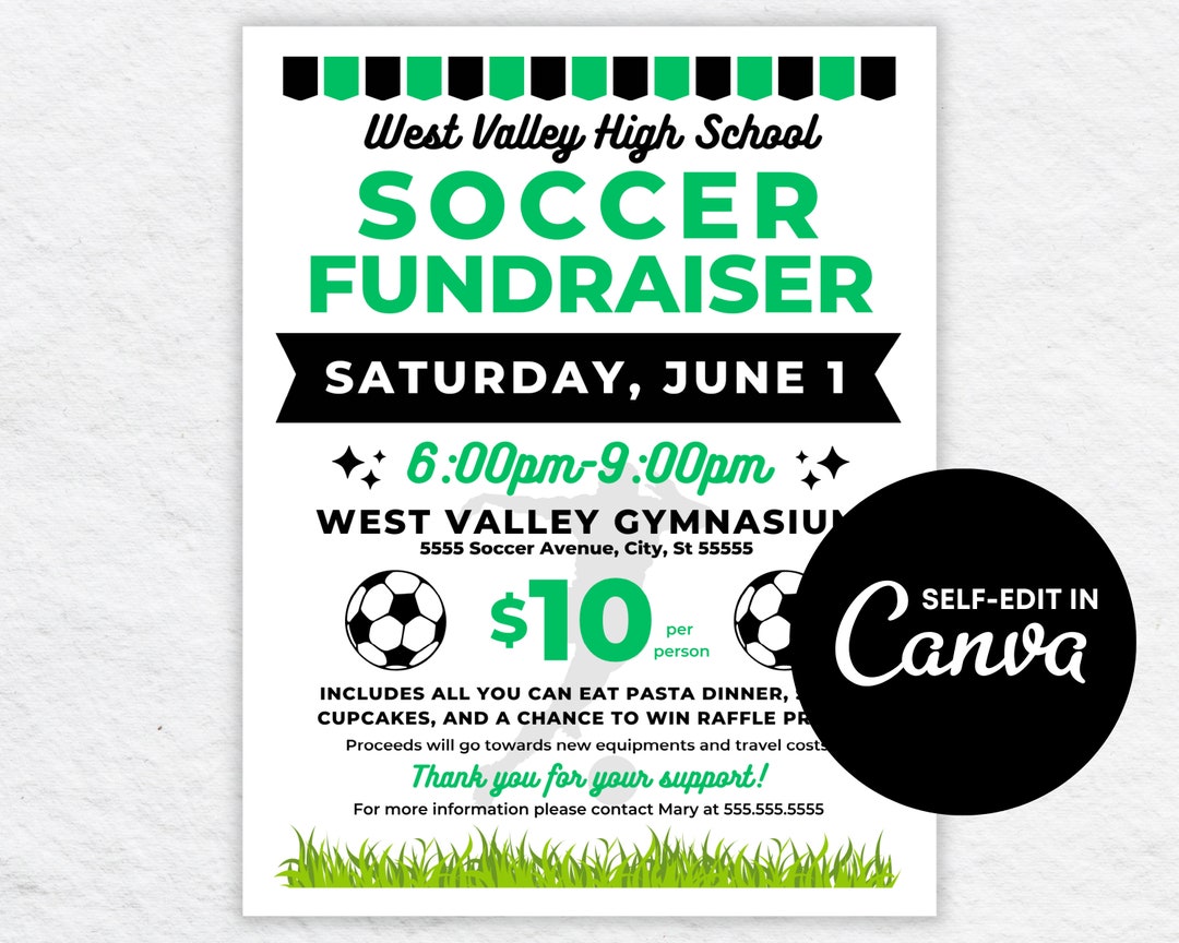 Soccer Flyer Editable Template for Soccer Raffle Fundraiser, Canva ...