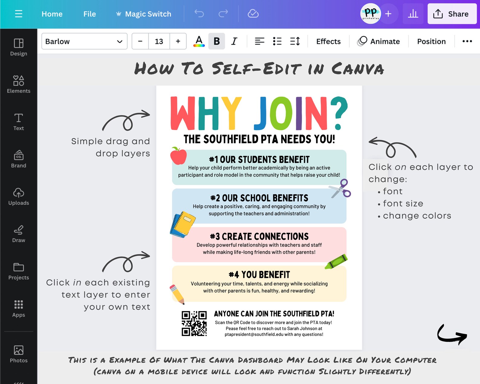 Editable PTA PTO Flyer Template: Why Join Volunteer Recruitment Poster ...