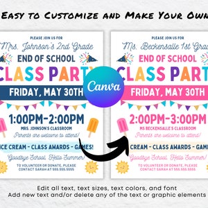 DIY End of School Class Party Invite, Editable End of Year Bash Flyer ...