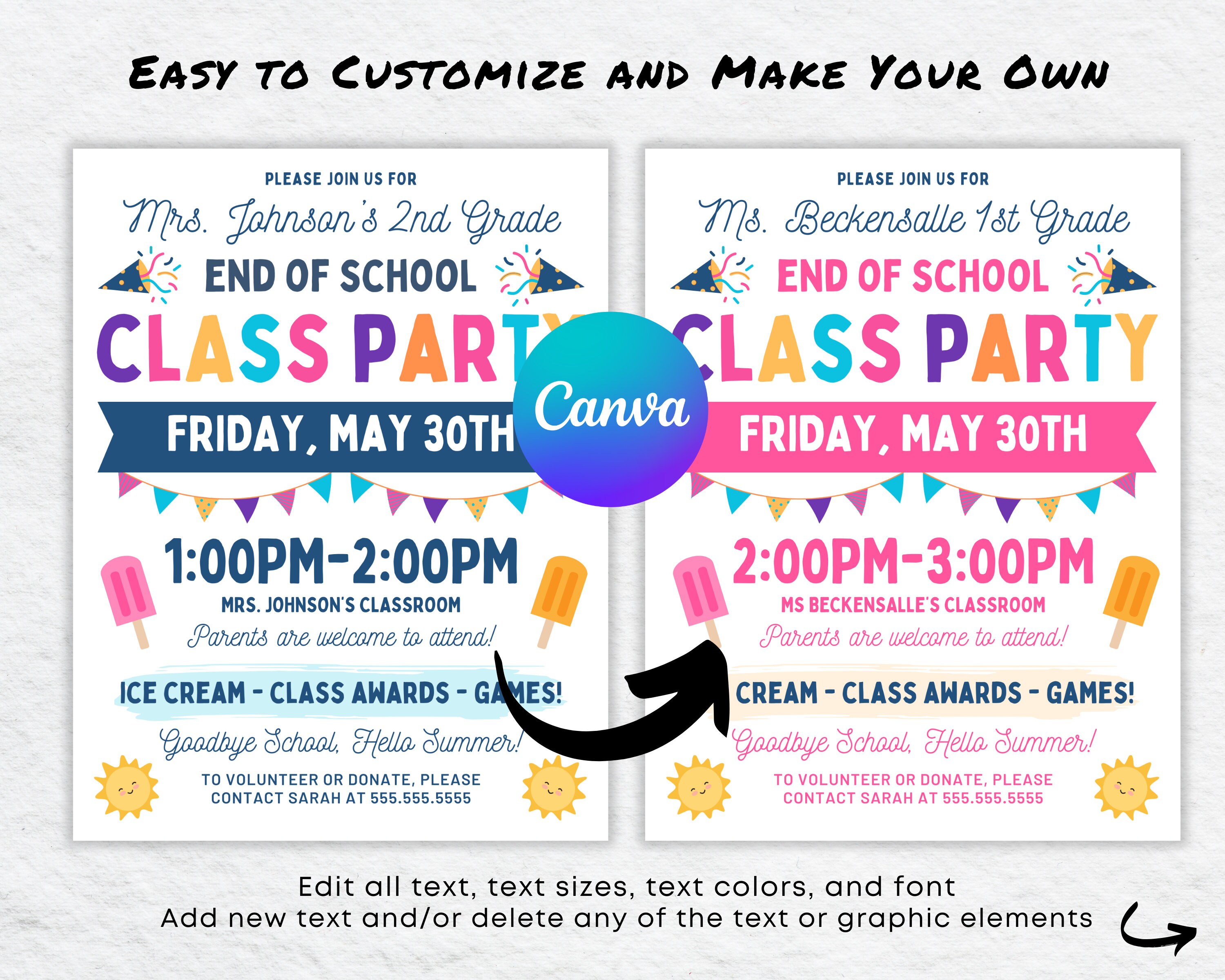 Editable End of School Class Party Invite: Printable Canva Flyer ...
