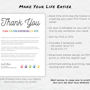 Editable PTO Thank You Letter Template, Edit for PTA - Etsy