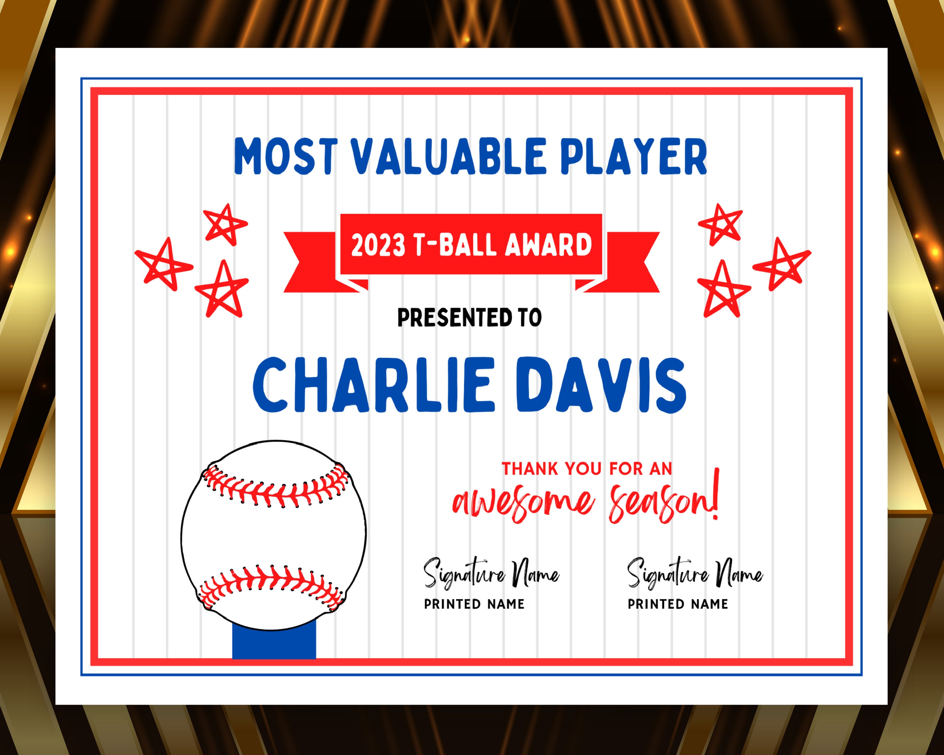 T-ball Award Certificate Editable Canva Template, End of Season ...
