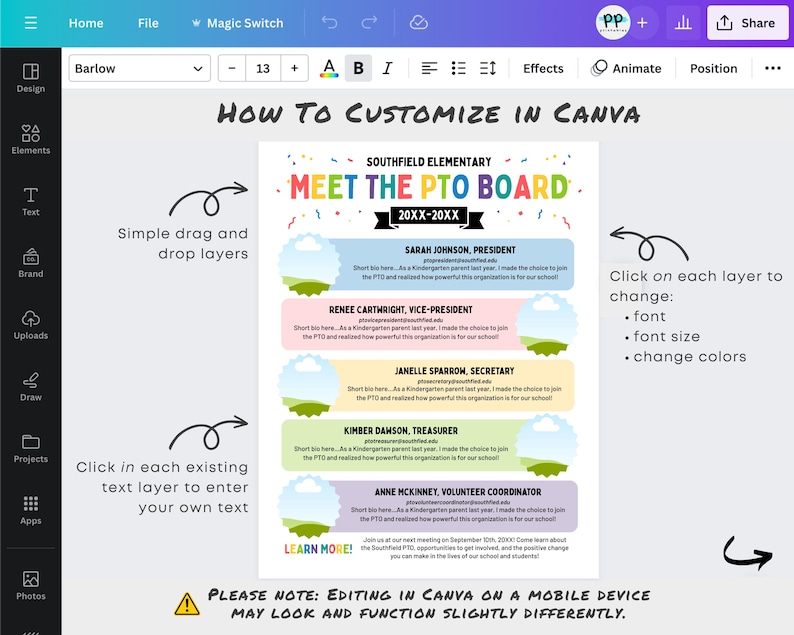 Editable Meet the PTO Introduction Flyer: Canva Template, 5 Person ...