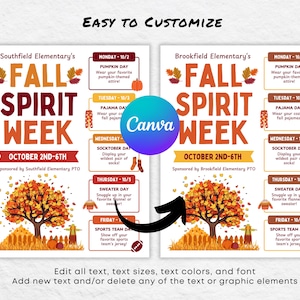 Editable Fall Dress up Days Flyer Canva Template: Printable Itinerary ...