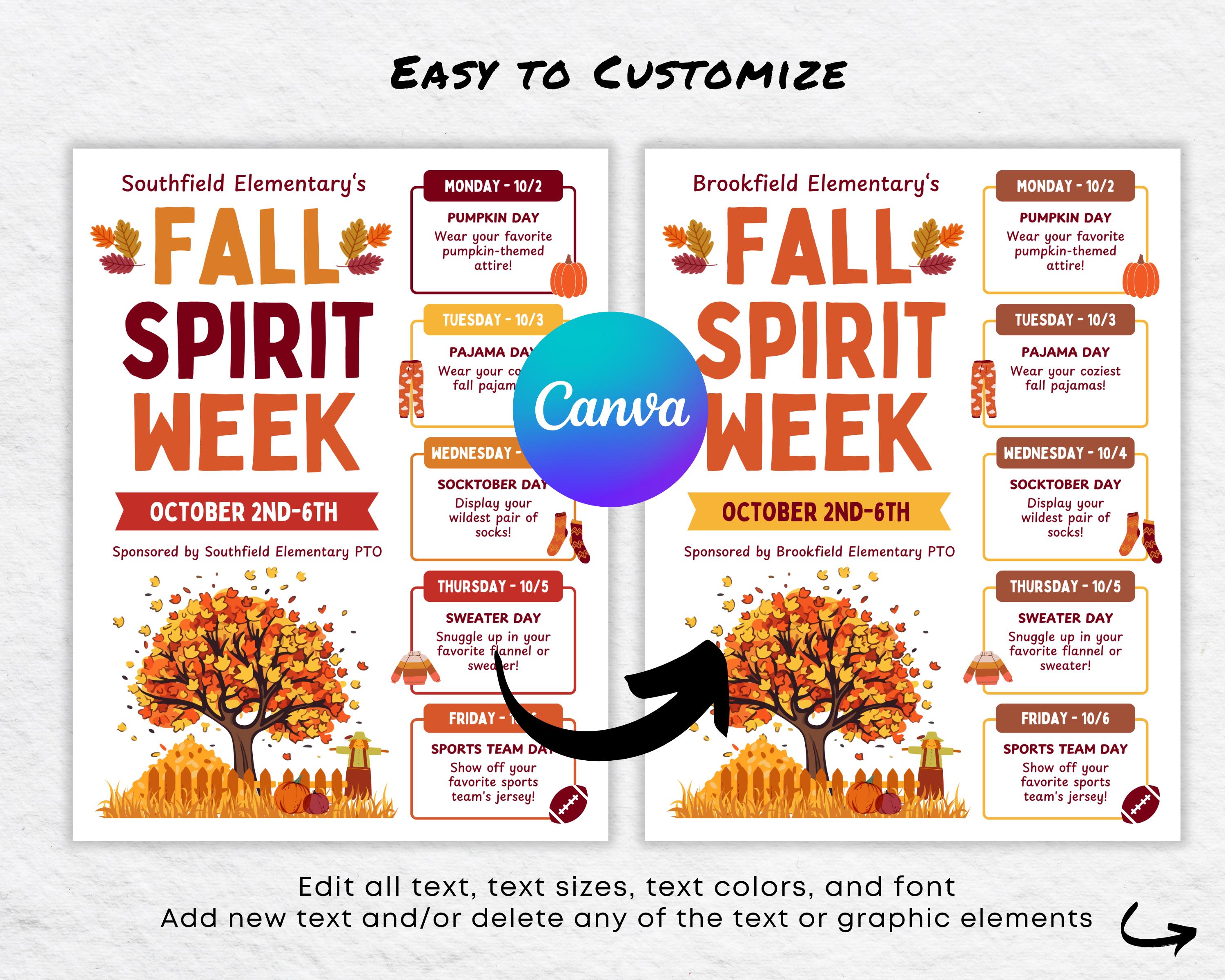 Editable Fall Dress up Days Flyer Canva Template: Printable Itinerary ...