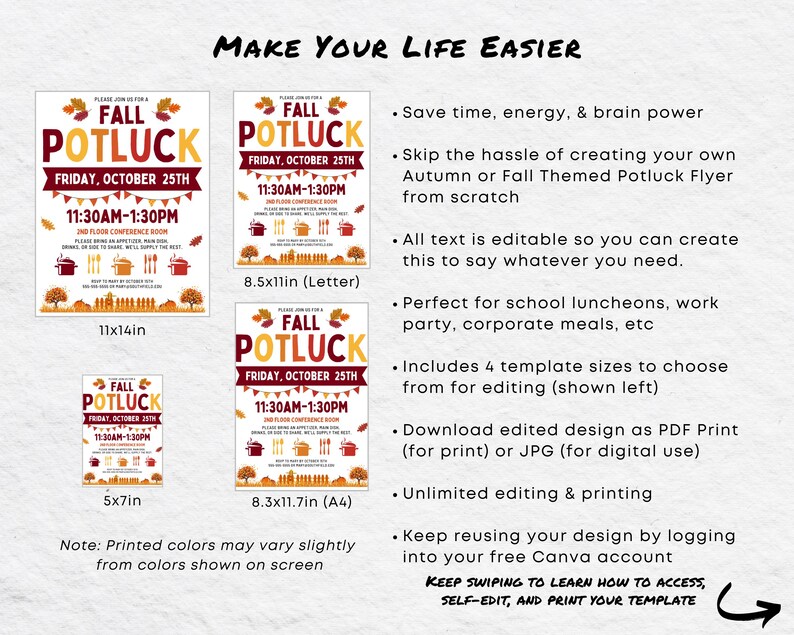 Editable Fall Potluck Flyer, Autumn Party Printable (canva Template) - Etsy
