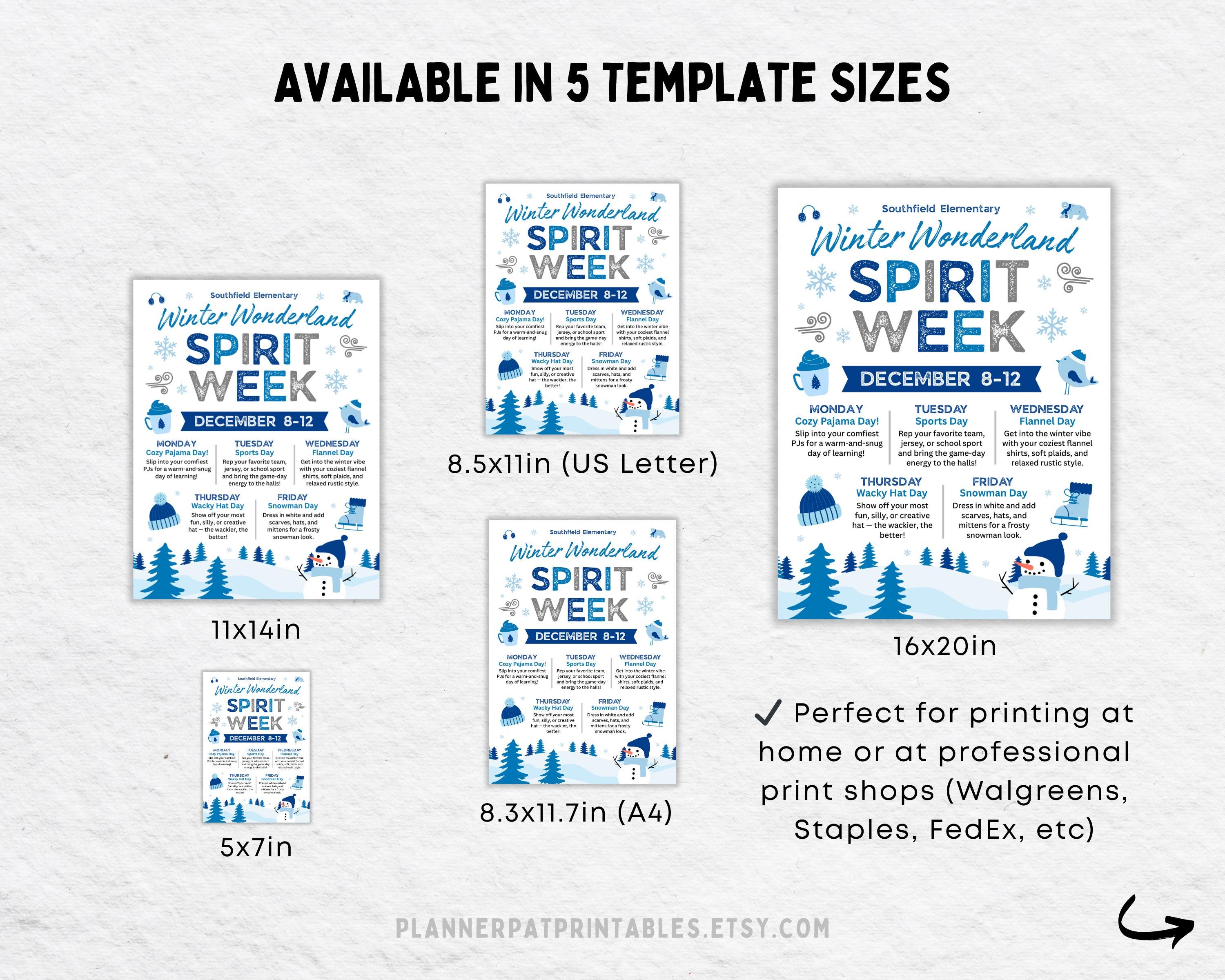 Winter Wonderland Spirit Week Flyer | Editable School Dress-up Days ...