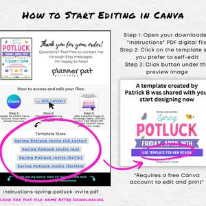 Editable Spring Potluck Invite Printable, Potluck Luncheon Party Flyer ...