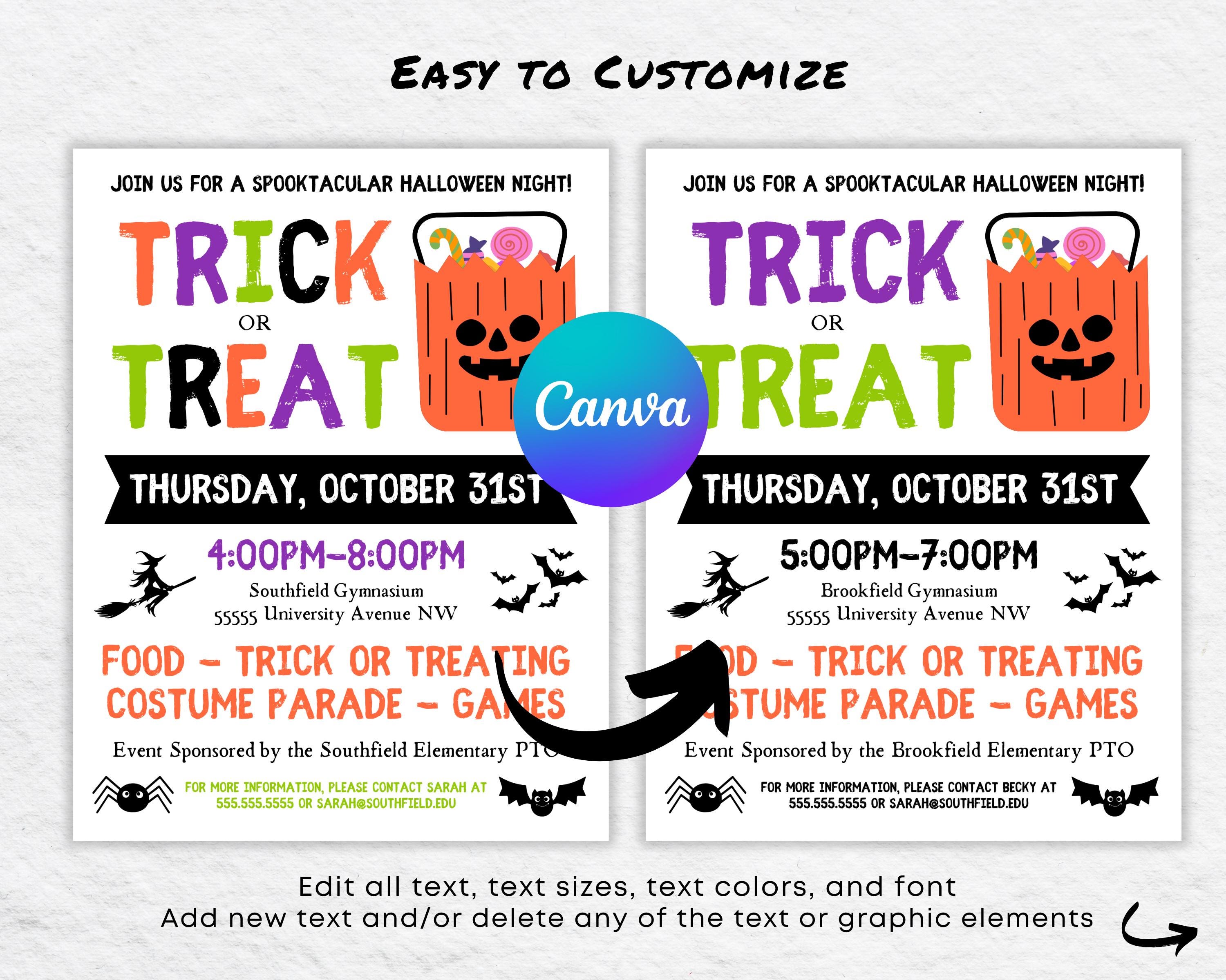 Editable School Halloween Flyer: Trick or Treat Event (canva, Digital ...