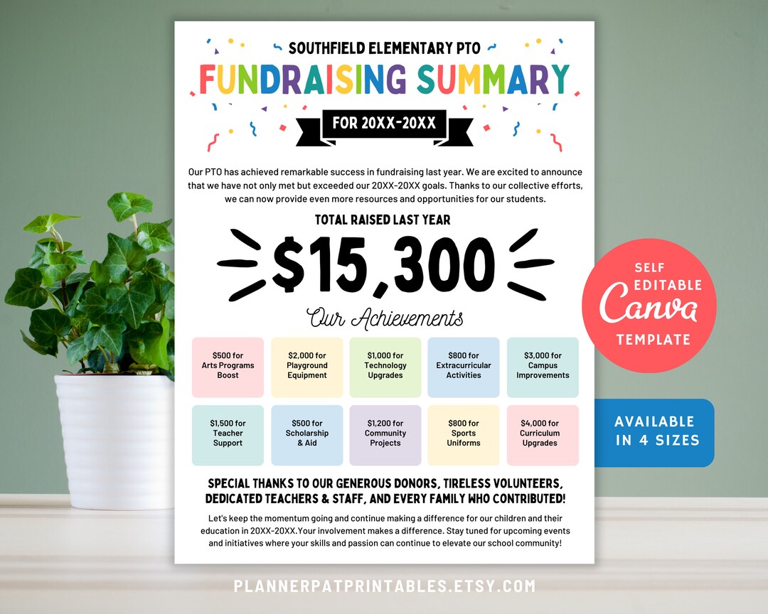 Editable PTO PTA Donation Tracker Flyer Canva Template, DIY Fundraiser ...