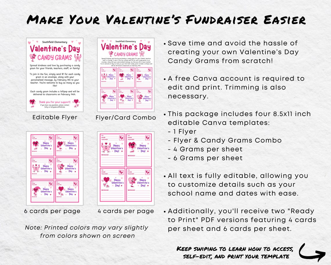 Editable Valentines Day Candy Grams | Fundraiser Printable Canva ...