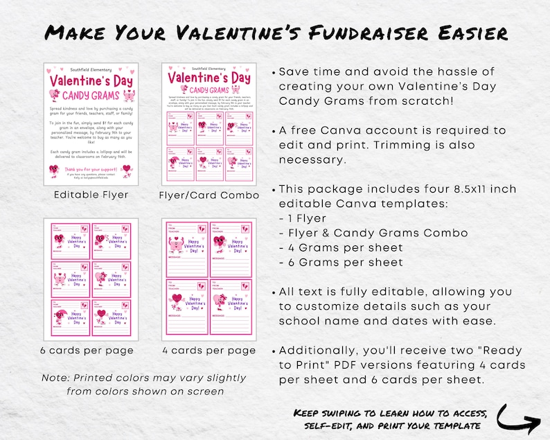 Editable Valentines Day Candy Grams | Fundraiser Printable Canva ...