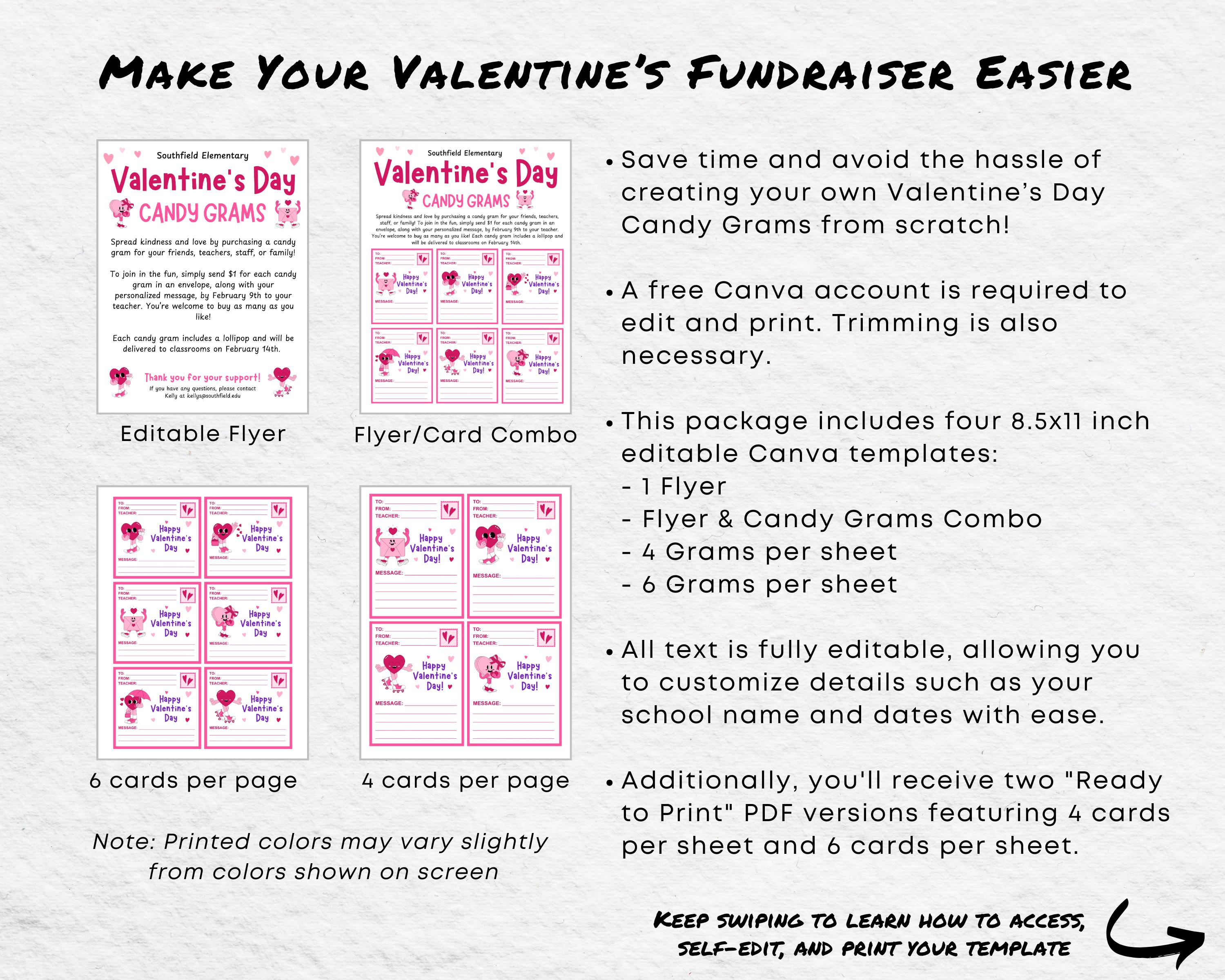 Editable Valentines Day Candy Grams | Fundraiser Printable Canva ...