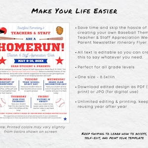 Editable Baseball Theme Parent Newsletter Itinerary Flyer for Teacher ...