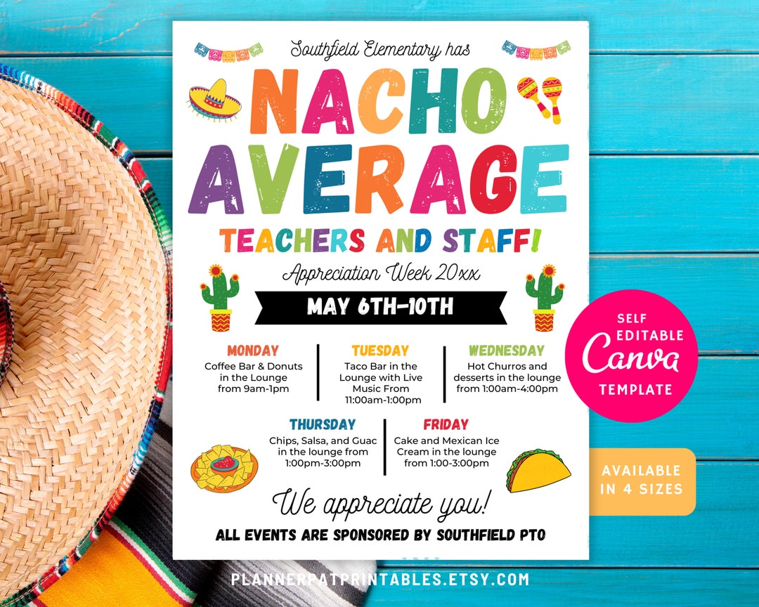 Editable Nacho Average Teacher & Staff Appreciation Day Fiesta ...