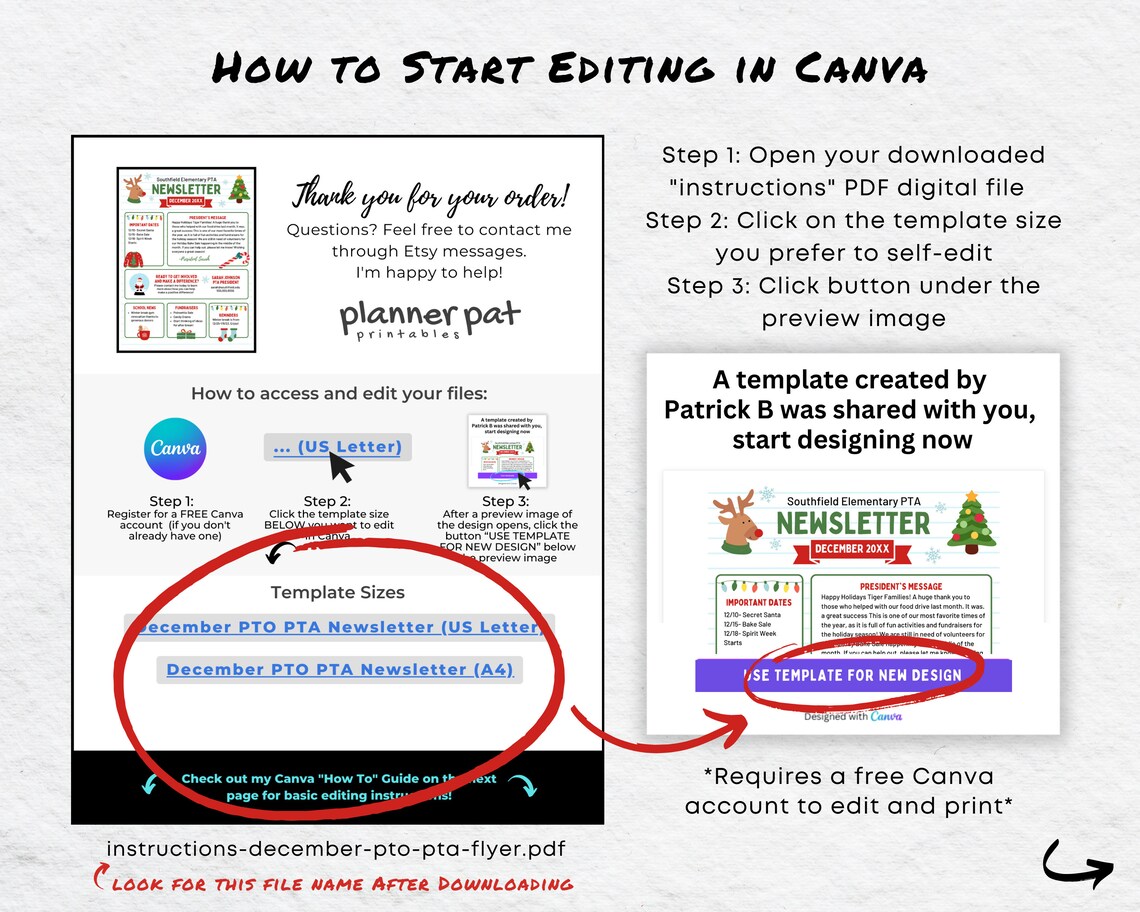 Editable PTA Newsletter December Template, Holiday News, Canva Template ...