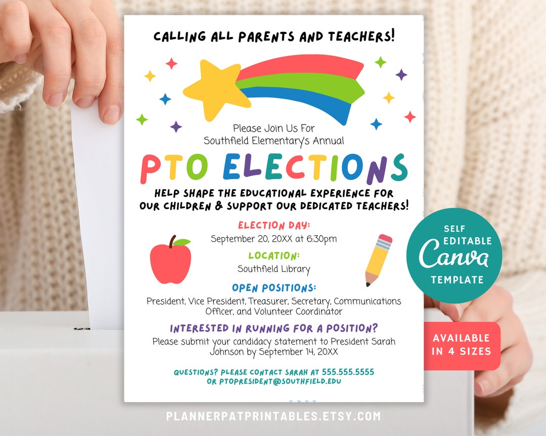 Editable PTA PTO Election Volunteer Board Member Flyer Printable Canva ...