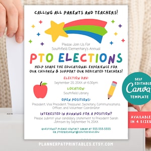 Editable PTA PTO Election Volunteer Board Member Flyer Printable Canva ...
