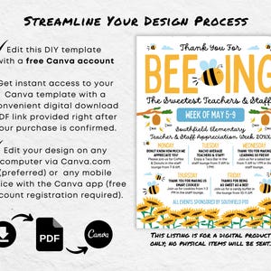 Bumble Bee Teacher Appreciation Week Itinerary Poster (canva Template ...
