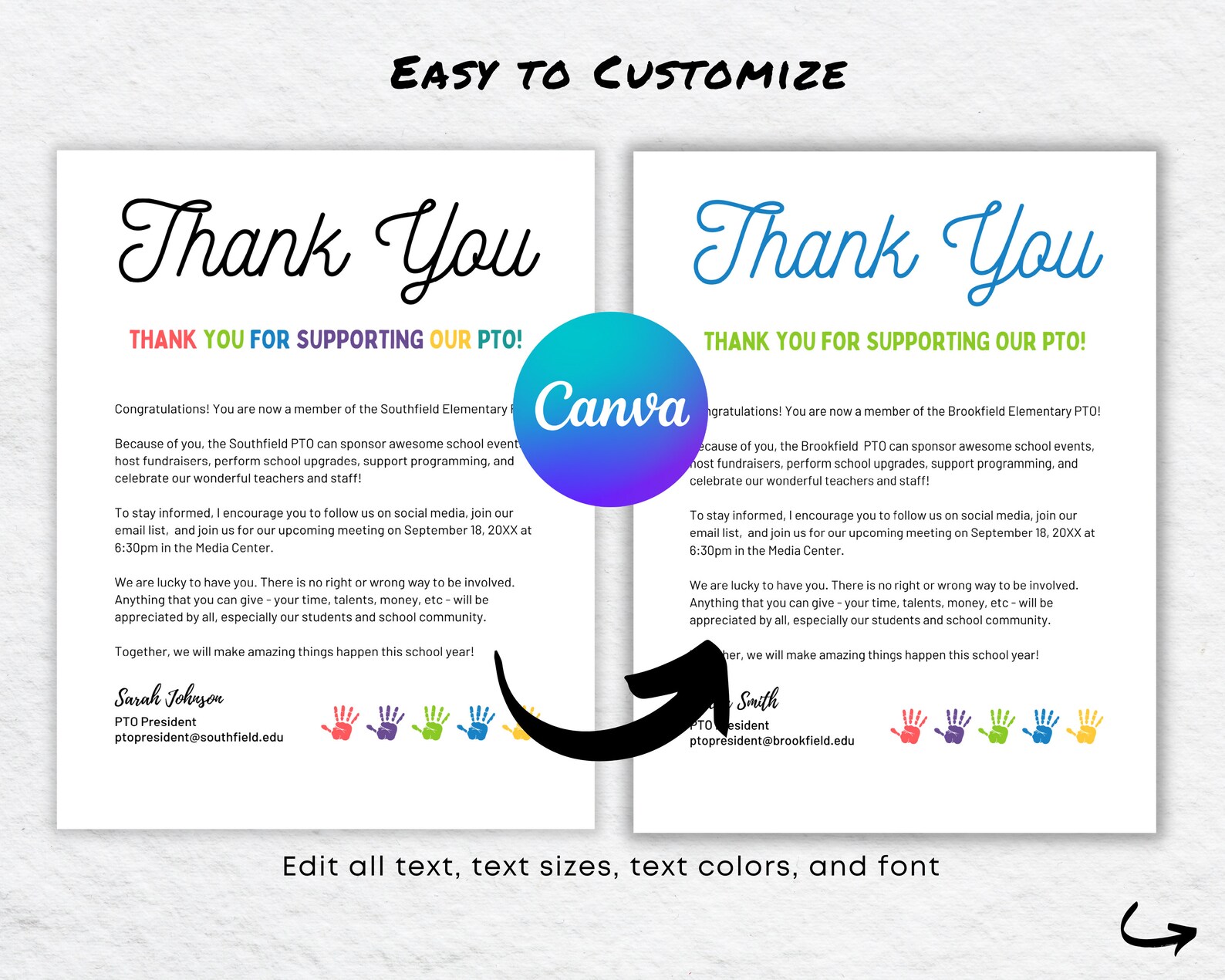 Editable PTO Thank You Letter Template, Edit for PTA - Etsy